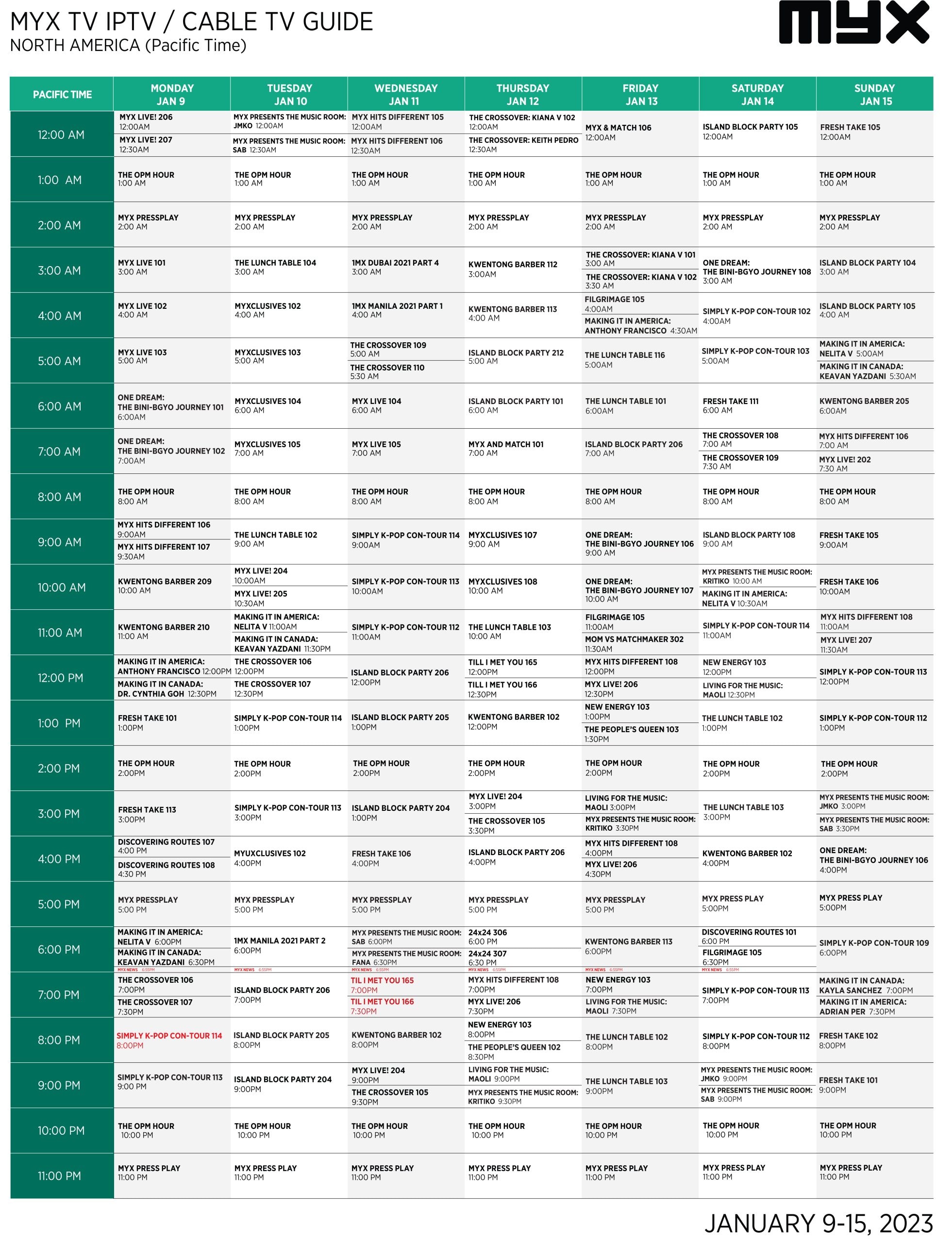 View Our TV Schedule | MYX Global