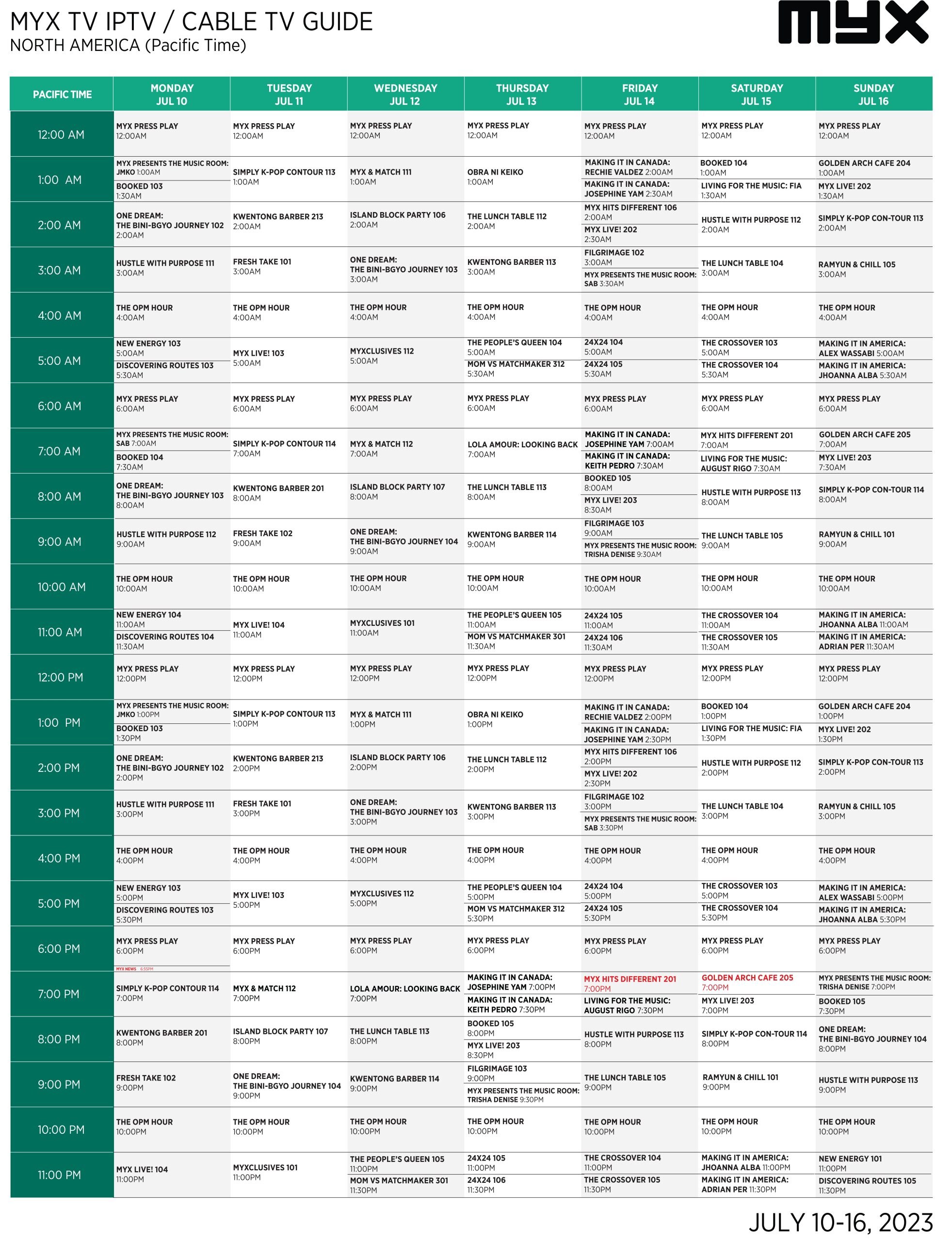View Our TV Schedule | MYX Global