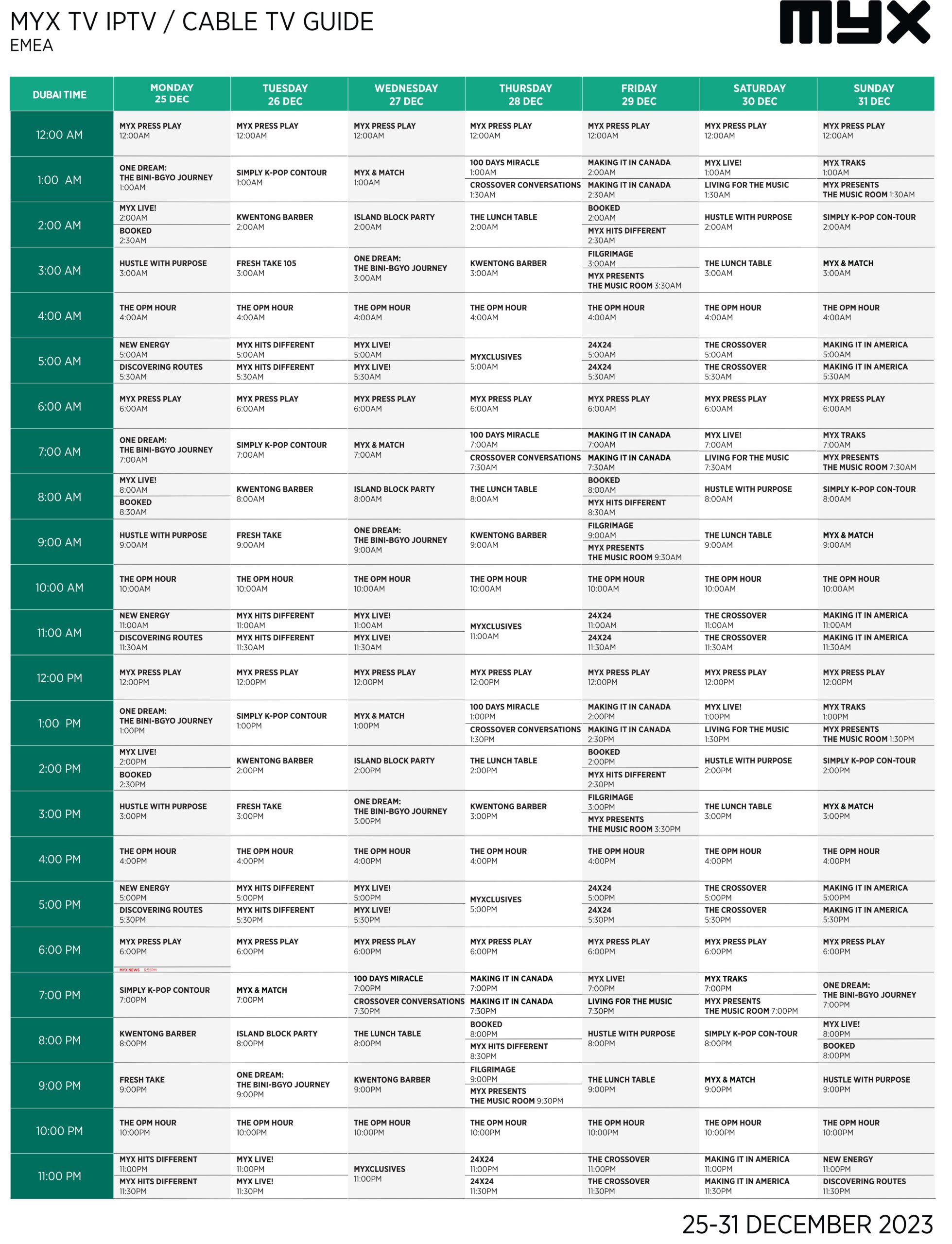 View Our TV Schedule - MYX Global